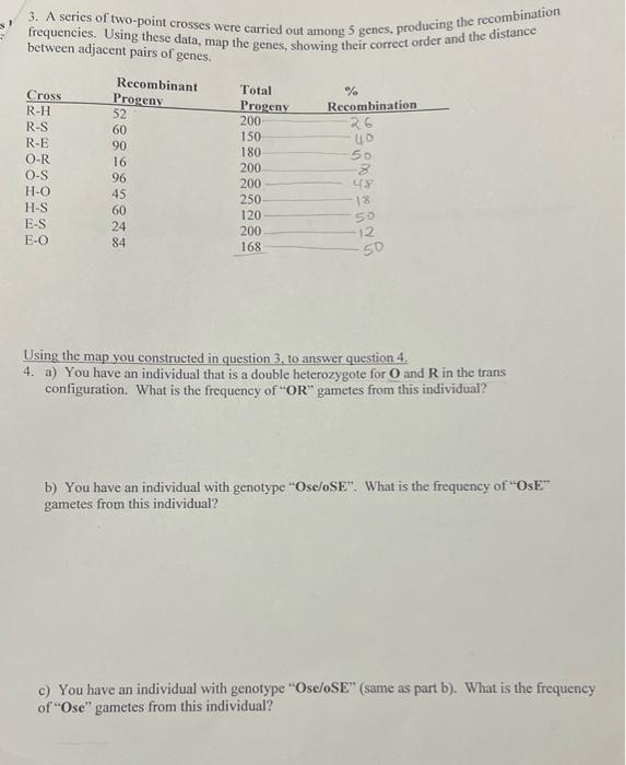 Solved 3. A series of two-point crosses were carried out | Chegg.com