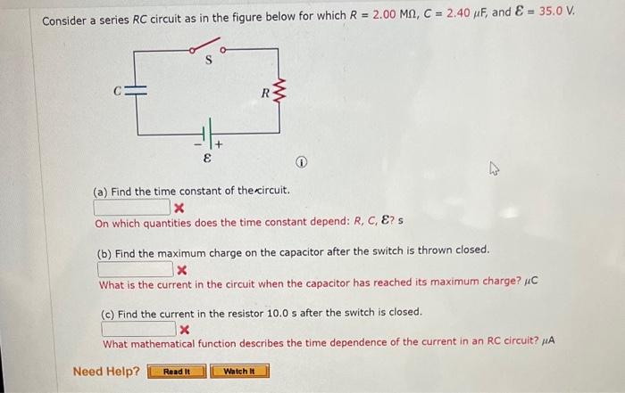 Solved Consider a series RC circuit as in the figure below | Chegg.com