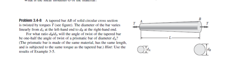 Solved Problem 3.4-8 ﻿A tapered bar \( ﻿A B \) ﻿of solid | Chegg.com