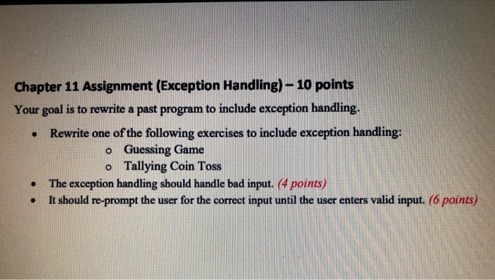 Solved Chapter 11 Assignment (Exception Handling) - 10 | Chegg.com