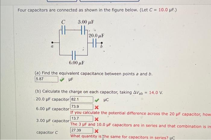 Solved Four capacitors are connected as shown in the figure | Chegg.com