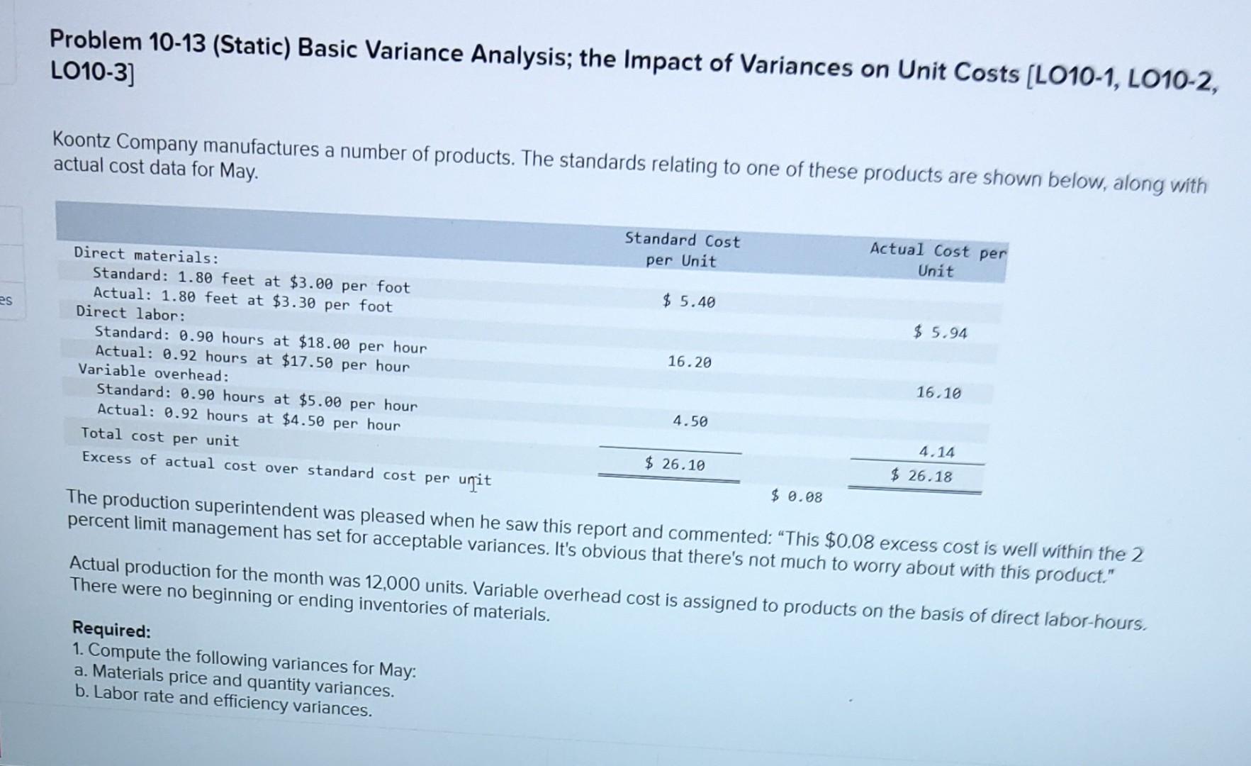Solved Problem 10-13 (Static) Basic Variance Analysis; the | Chegg.com