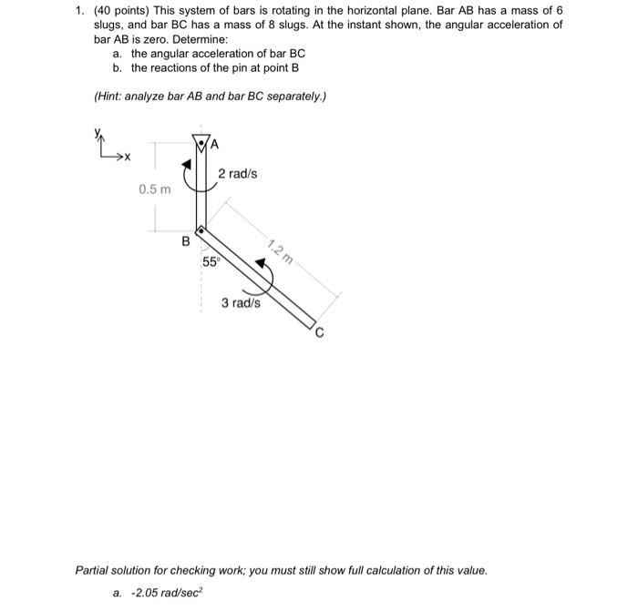 Solved 1. ( 40 points) This system of bars is rotating in | Chegg.com