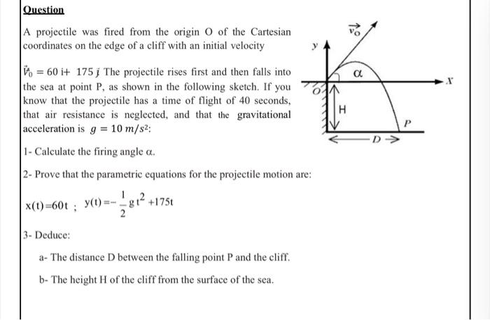 Solved A projectile was fired from the origin O of the | Chegg.com