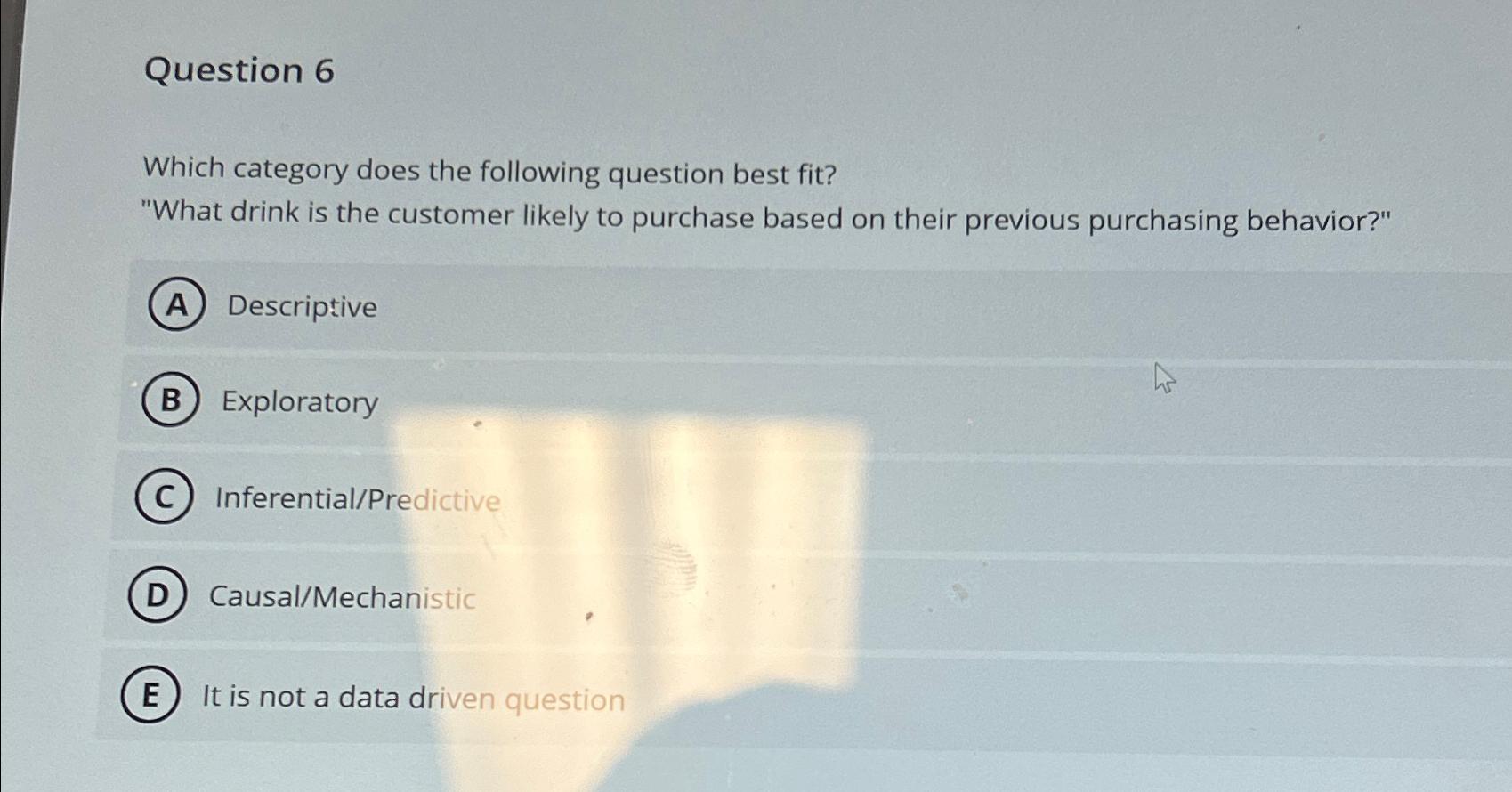 Solved Question 6Which category does the following question | Chegg.com