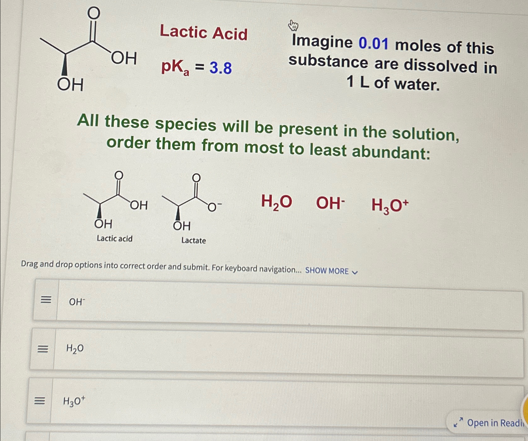 Solved Lactic Acid Imagine 0.01 ﻿moles of this pKa=3.8 | Chegg.com