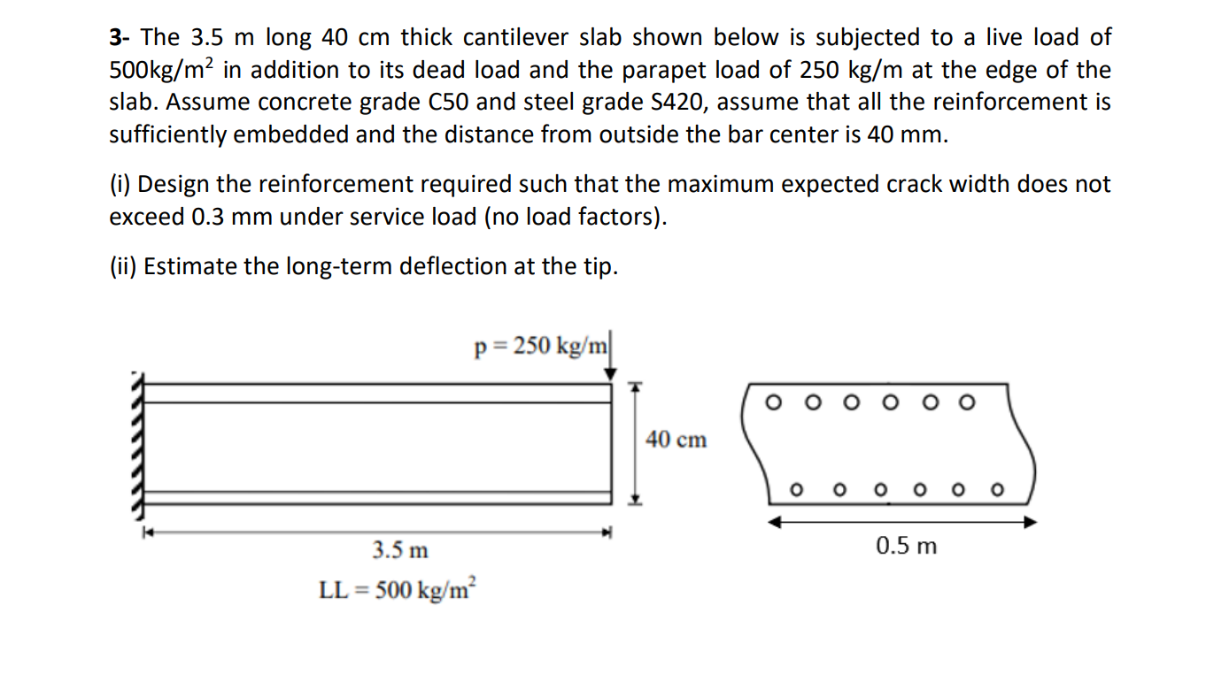 Solved 3- ﻿The 3.5m ﻿long 40cm ﻿thick cantilever slab shown | Chegg.com