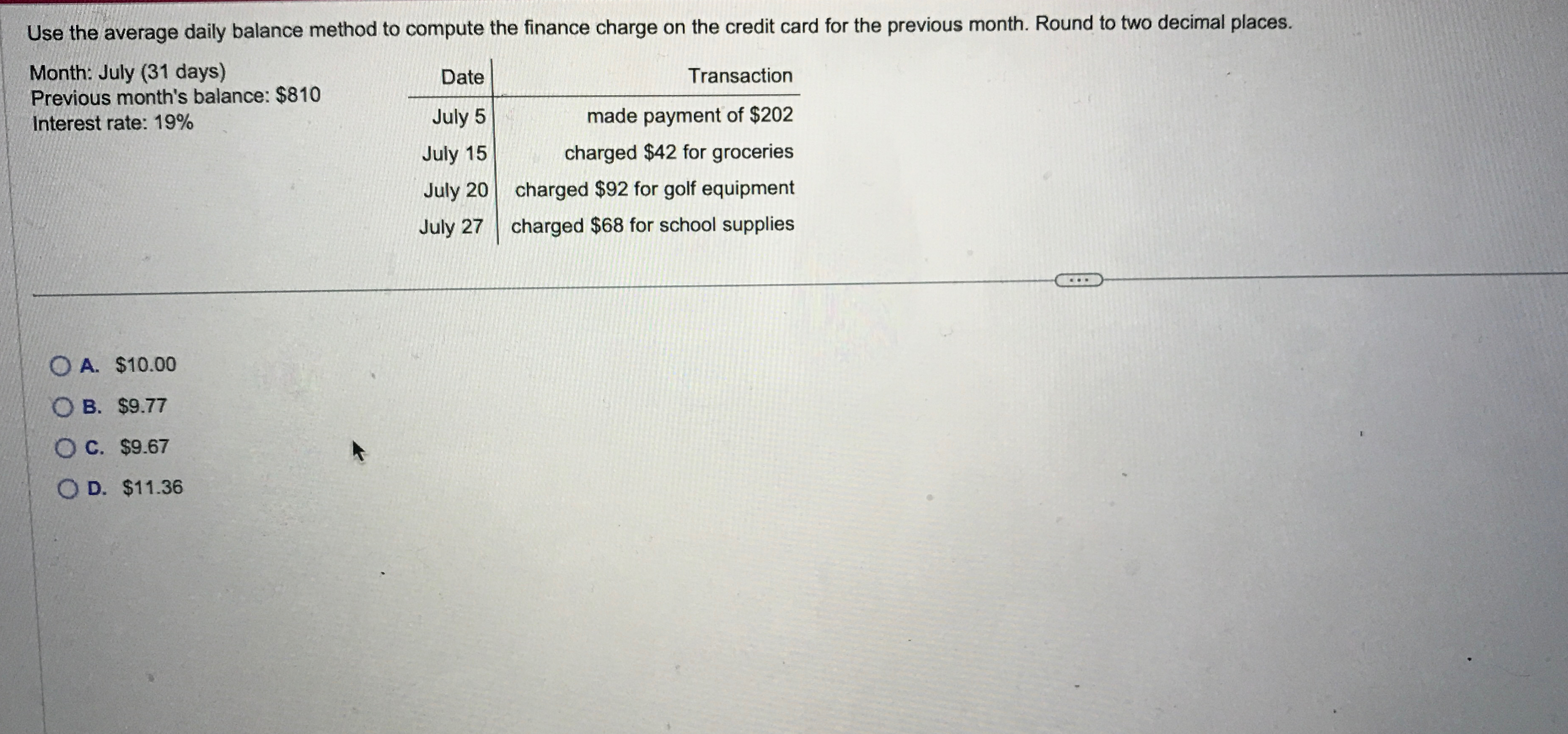 Use the average daily balance method to compute the | Chegg.com
