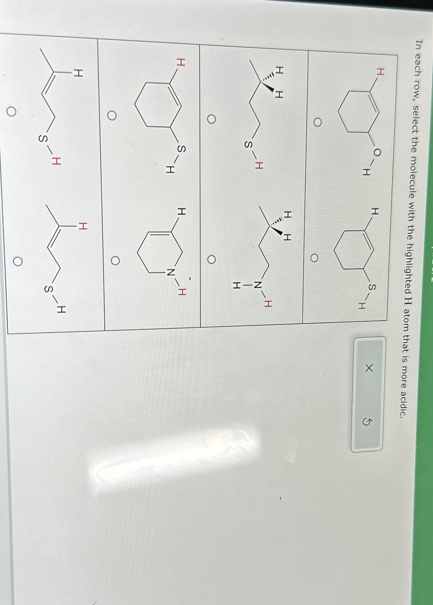 Solved In each row, select the molecule with the highlighted | Chegg.com