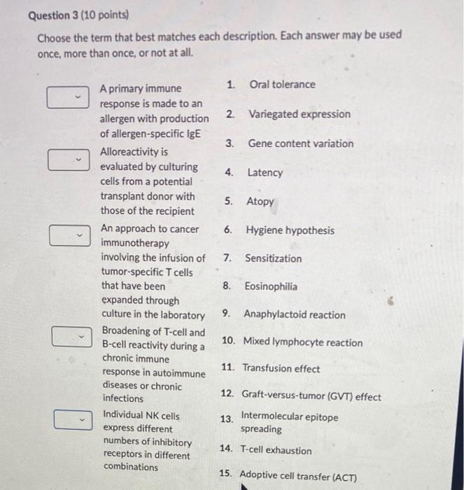 Solved Choose the term that best matches each description. | Chegg.com