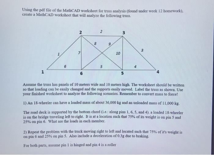 Using the pdf file of the MathCAD worksheet for truss | Chegg.com