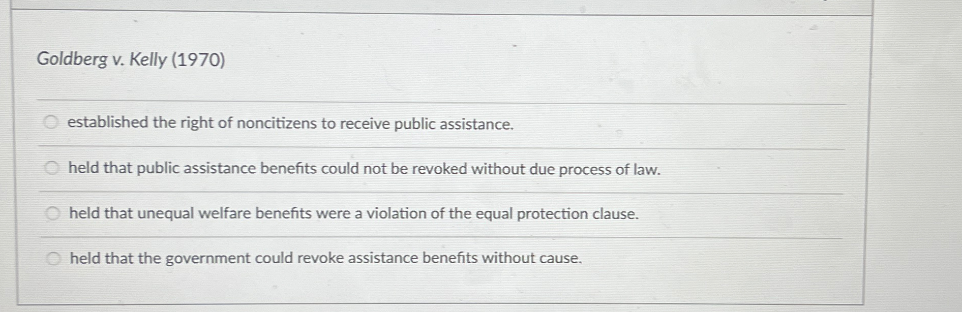 Solved Goldberg v. ﻿Kelly (1970)established the right of | Chegg.com