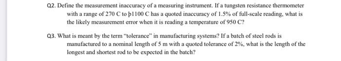 Solved Q2. Define the measurement inaccuracy of a measuring | Chegg.com
