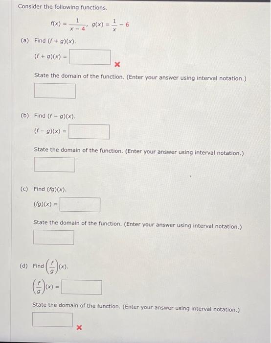 Solved Consider The Following Functions F X X−41 G X X1−6