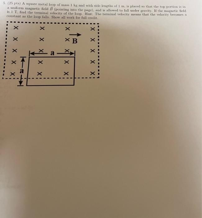 Solved 5. (25 pts) A square metal loop of mass 1 kg and with | Chegg.com
