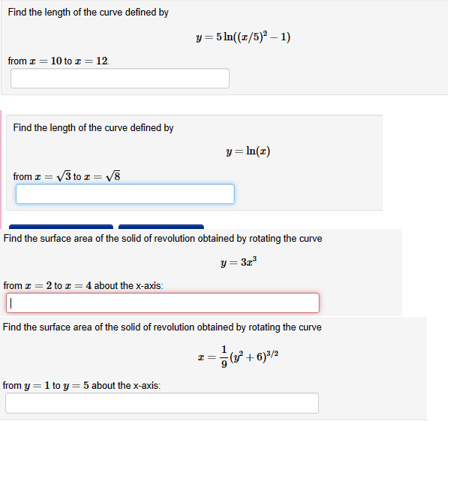 Solved y=5ln((x5)2-1)from x=10 ﻿to x=12.Find the length of | Chegg.com