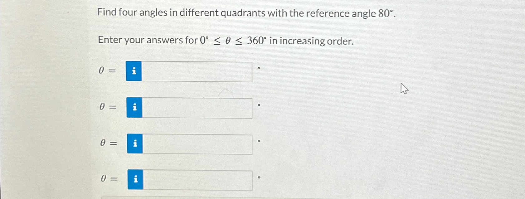 Solved Find four angles in different quadrants with the | Chegg.com