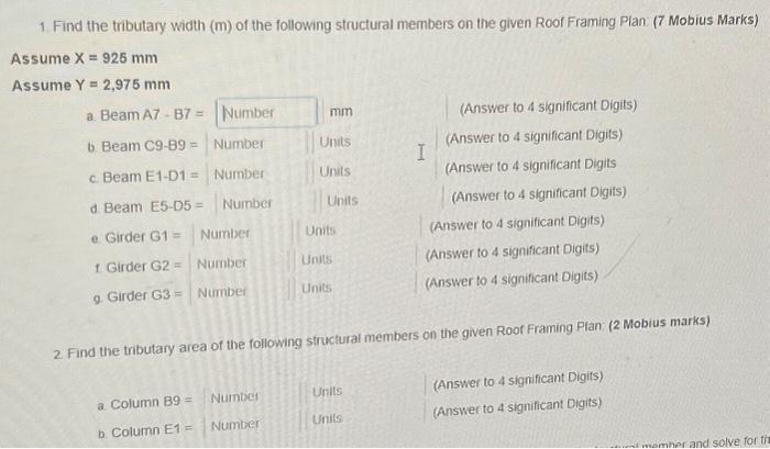 Solved 1. Find the tributary width (m) of the following | Chegg.com