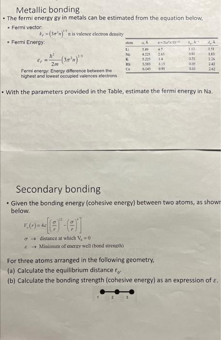 Solved Metallic bonding - The fermi energy gy in metals can | Chegg.com