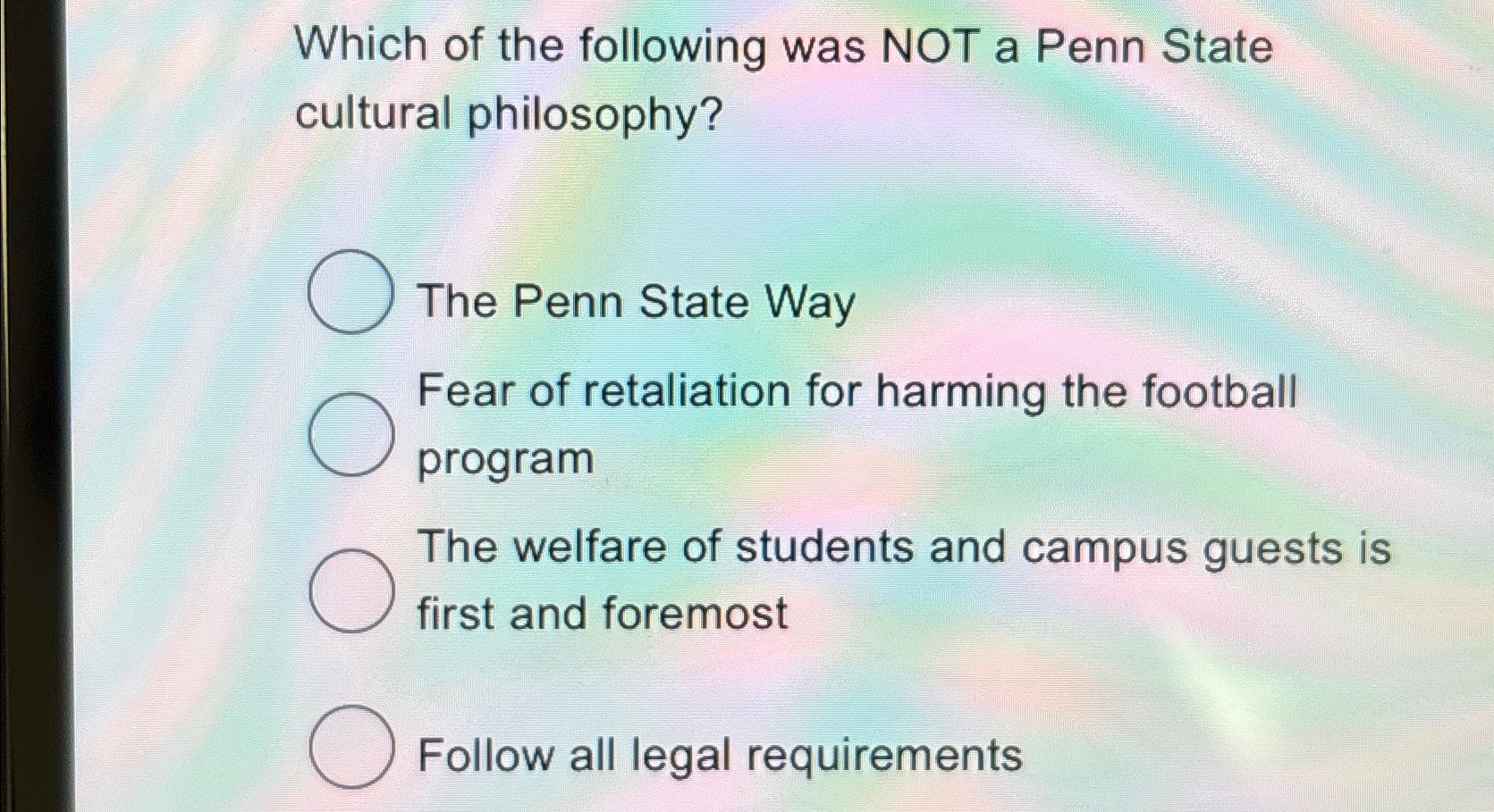 Solved Which of the following was NOT a Penn State cultural | Chegg.com