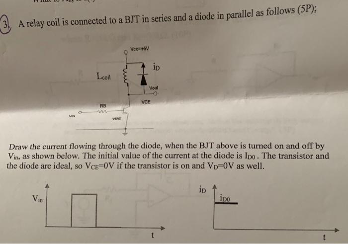 A relay coil is connected to a BJT in series and a | Chegg.com