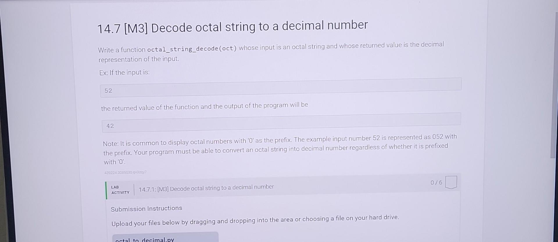 147 M3 Decode Octal String To A Decimal Number 