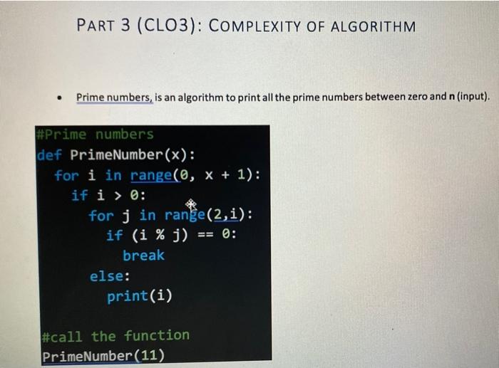 Solved Part 3 Clo3 Complexity Of Algorithm Prime 