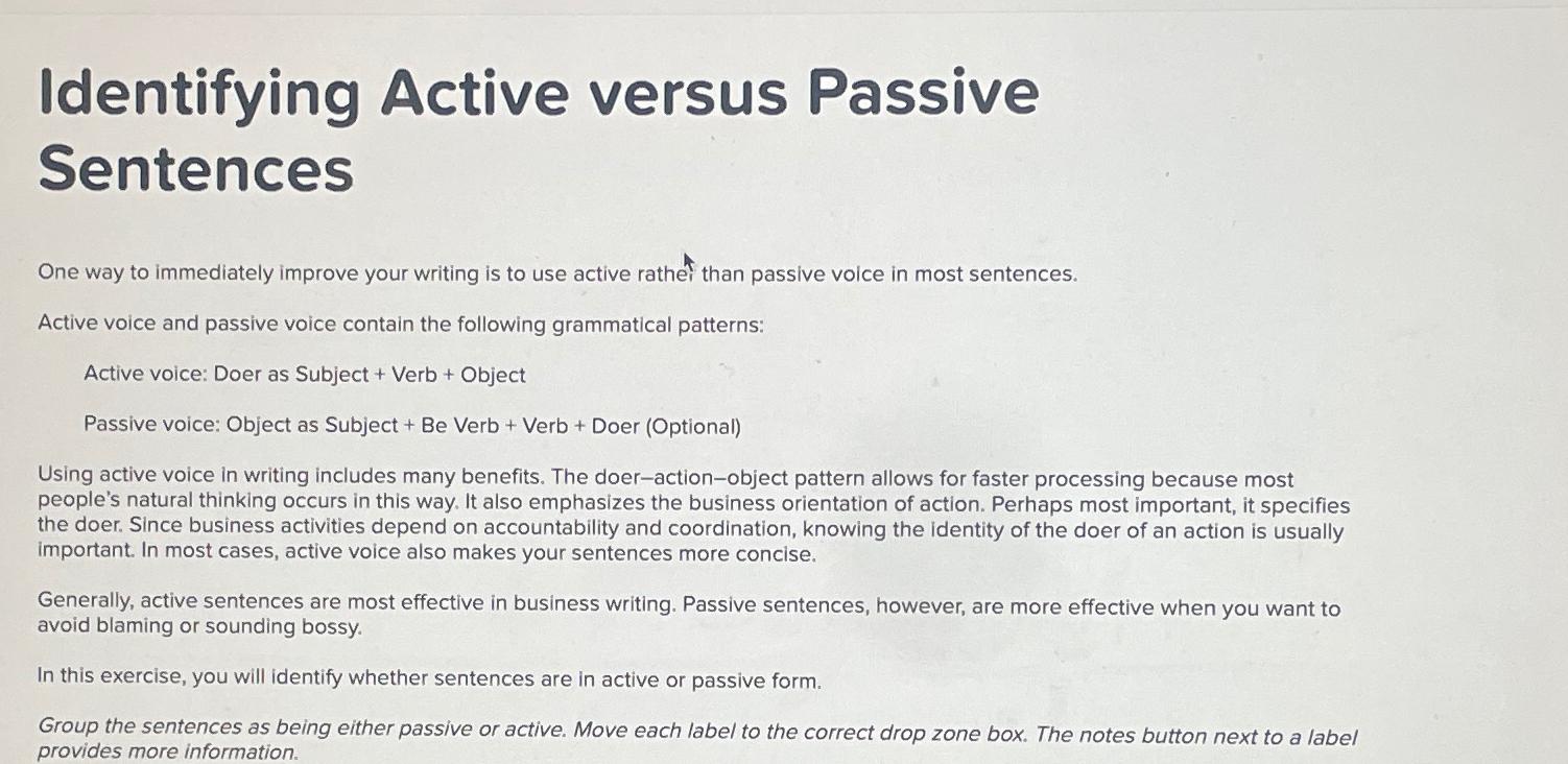 Solved Identifying Active versus Passive SentencesOne way to | Chegg.com