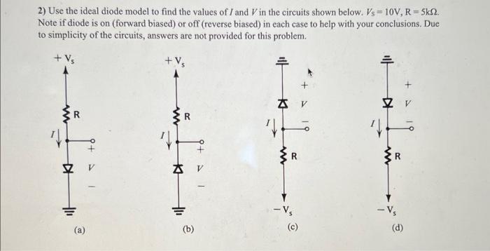 Solved 2) Use the ideal diode model to find the values of I | Chegg.com