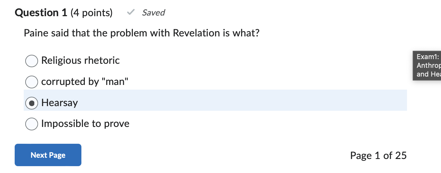 Solved Question 1 (4 ﻿points)Paine said that the problem | Chegg.com
