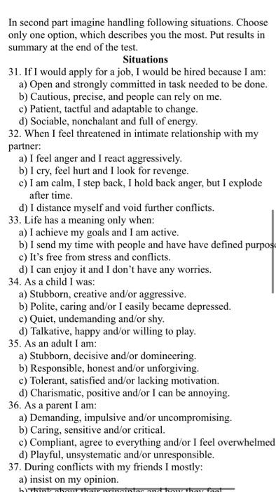 Solved HARTMAN PERSONALITY PROFILE TEST Mark "X" next to the | Chegg.com