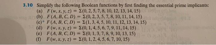 Solved 3.10 Simplify the following Boolean functions by | Chegg.com