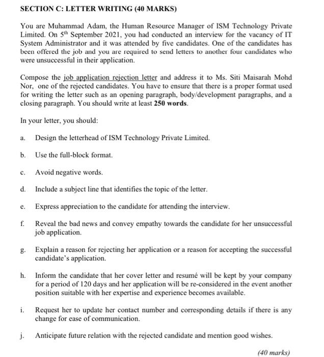 SECTION C: LETTER WRITING (40 MARKS) You are Muhammad | Chegg.com