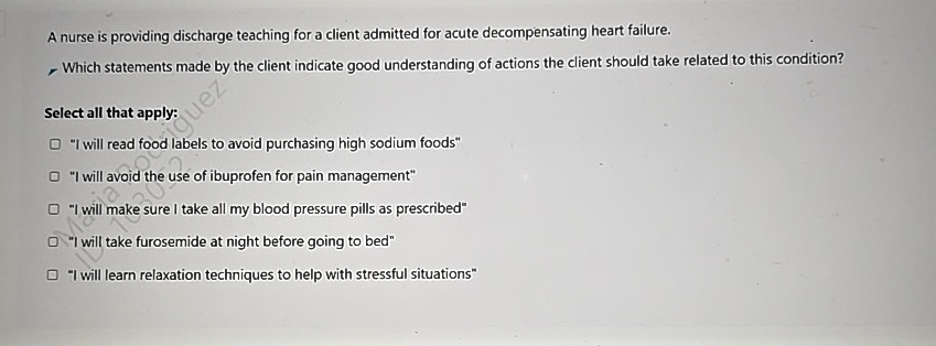Solved A nurse is providing discharge teaching for a client | Chegg.com