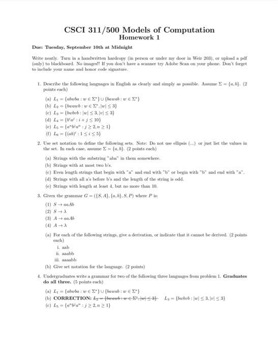 Solved Csci 311500 Models Of Computation Homework 1 Due