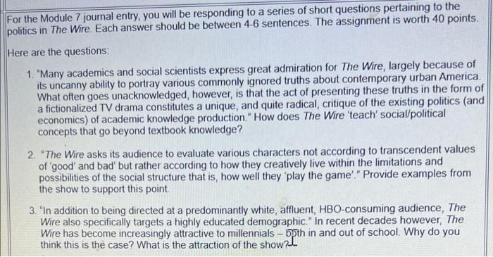 For the Module 7 journal entry, you will be | Chegg.com