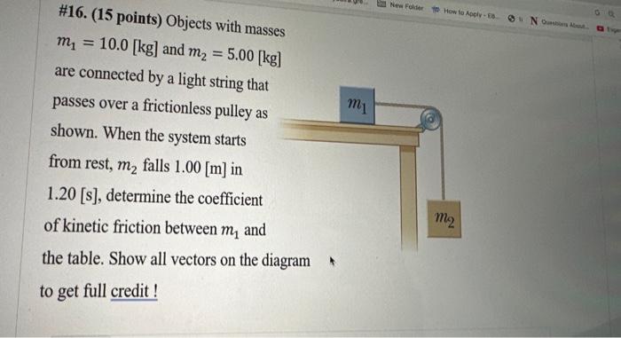 Solved \#16. (15 points) Objects with masses m1=10.0[ kg] | Chegg.com