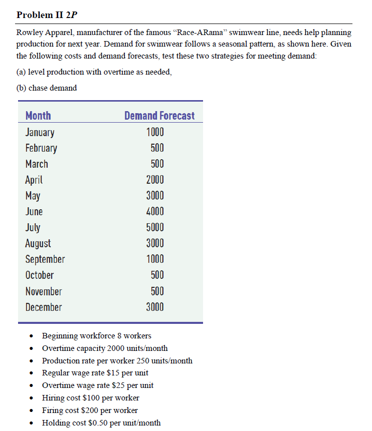 Solved Problem II 2PRowley Apparel, manufacturer of the | Chegg.com