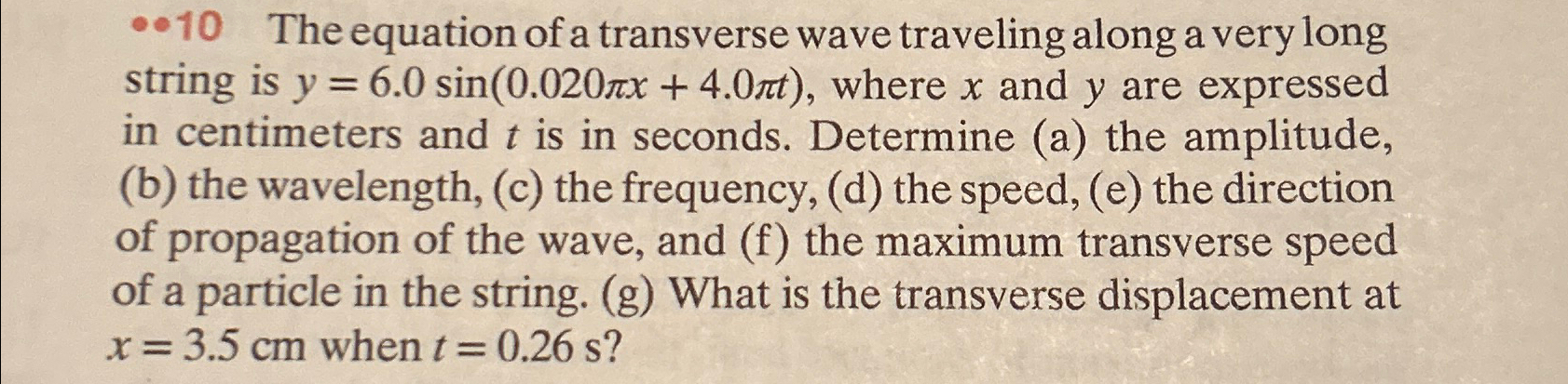 Solved cdots10 ﻿The equation of a transverse wave traveling | Chegg.com
