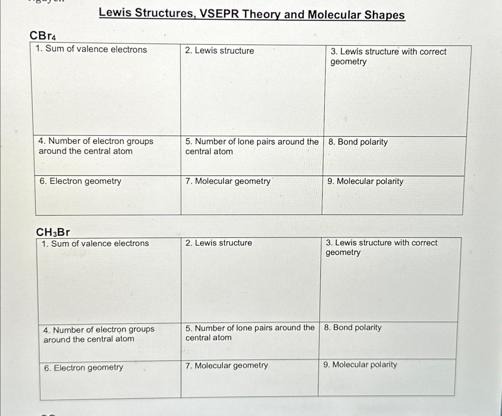 Solved Lewis Structures Vsepr Theory And Molecular