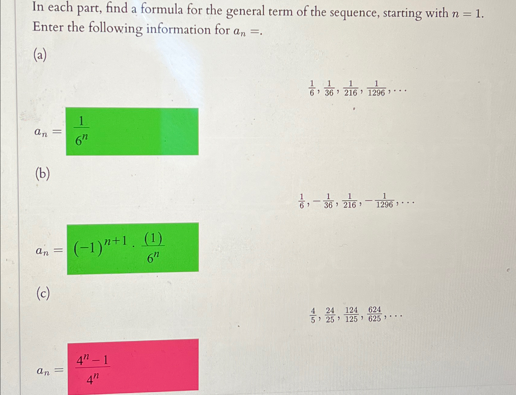 Solved In each part, find a formula for the general term of | Chegg.com