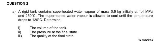 Solved a) A rigid tank contains superheated water vapour of | Chegg.com
