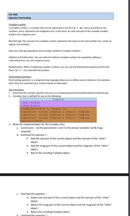 csc260t Operator Overlaading Compler number: A | Chegg.com