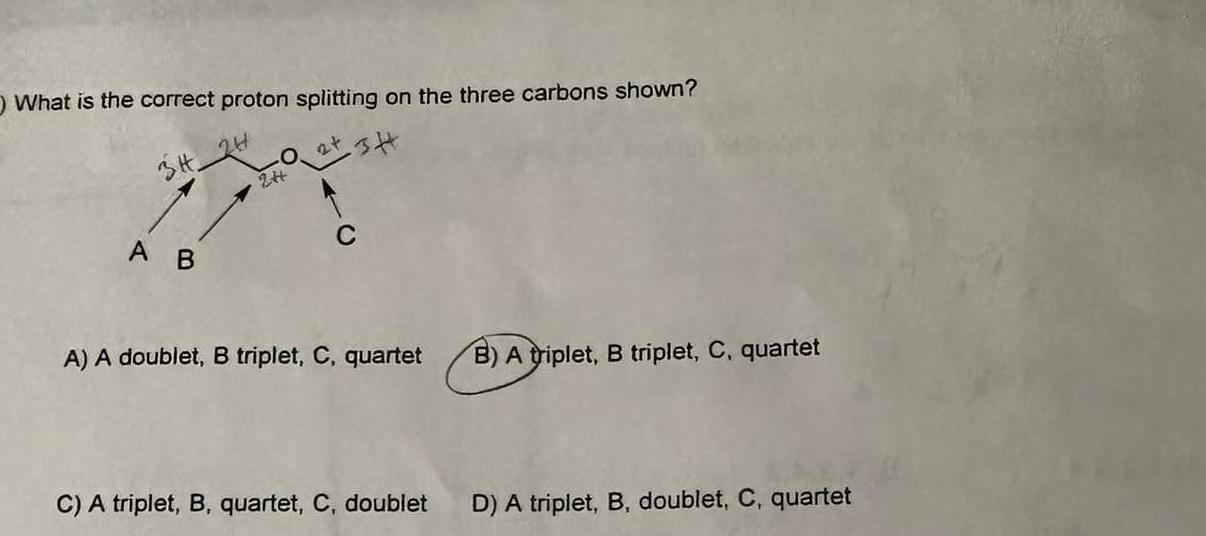 Solved What is the correct proton splitting on the three | Chegg.com