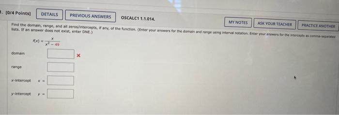 Solved Find the domain, range, and all zeros/intercepts, If | Chegg.com