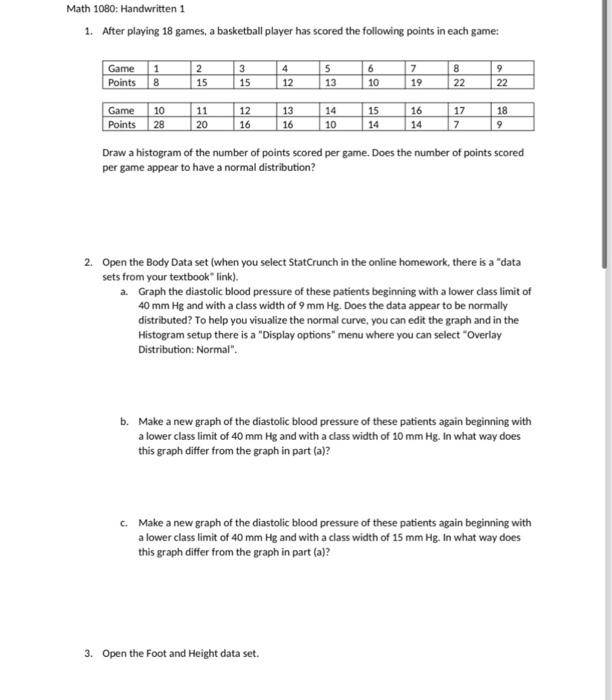 Solved Math 1080: Handwritten 1 1. After playing 18 games, a | Chegg.com