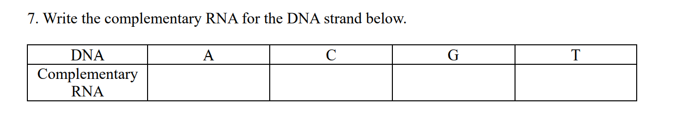 Solved Write the complementary RNA for the DNA strand below. | Chegg.com