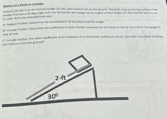 Solved Motion of a block on a wedge A block ( 16−lbf) is on | Chegg.com