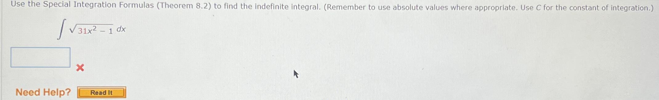 Solved Use the Special Integration Formulas (Theorem 8.2 ) | Chegg.com