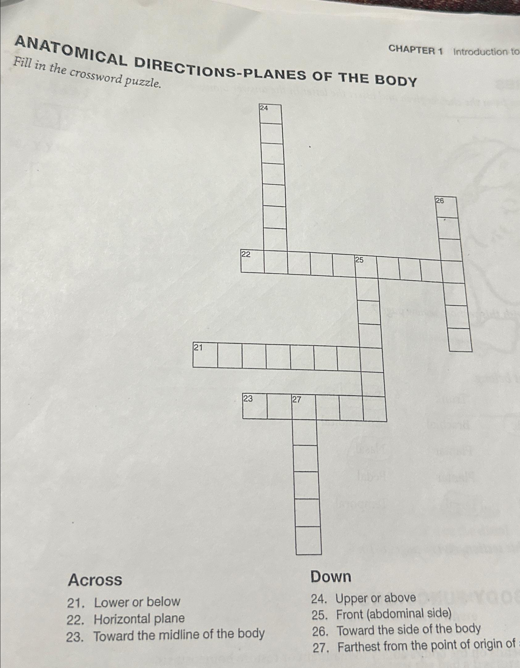 Solved ANATOMICAL DIRECTIONS-PLANES OF THE BODYFill in the | Chegg.com